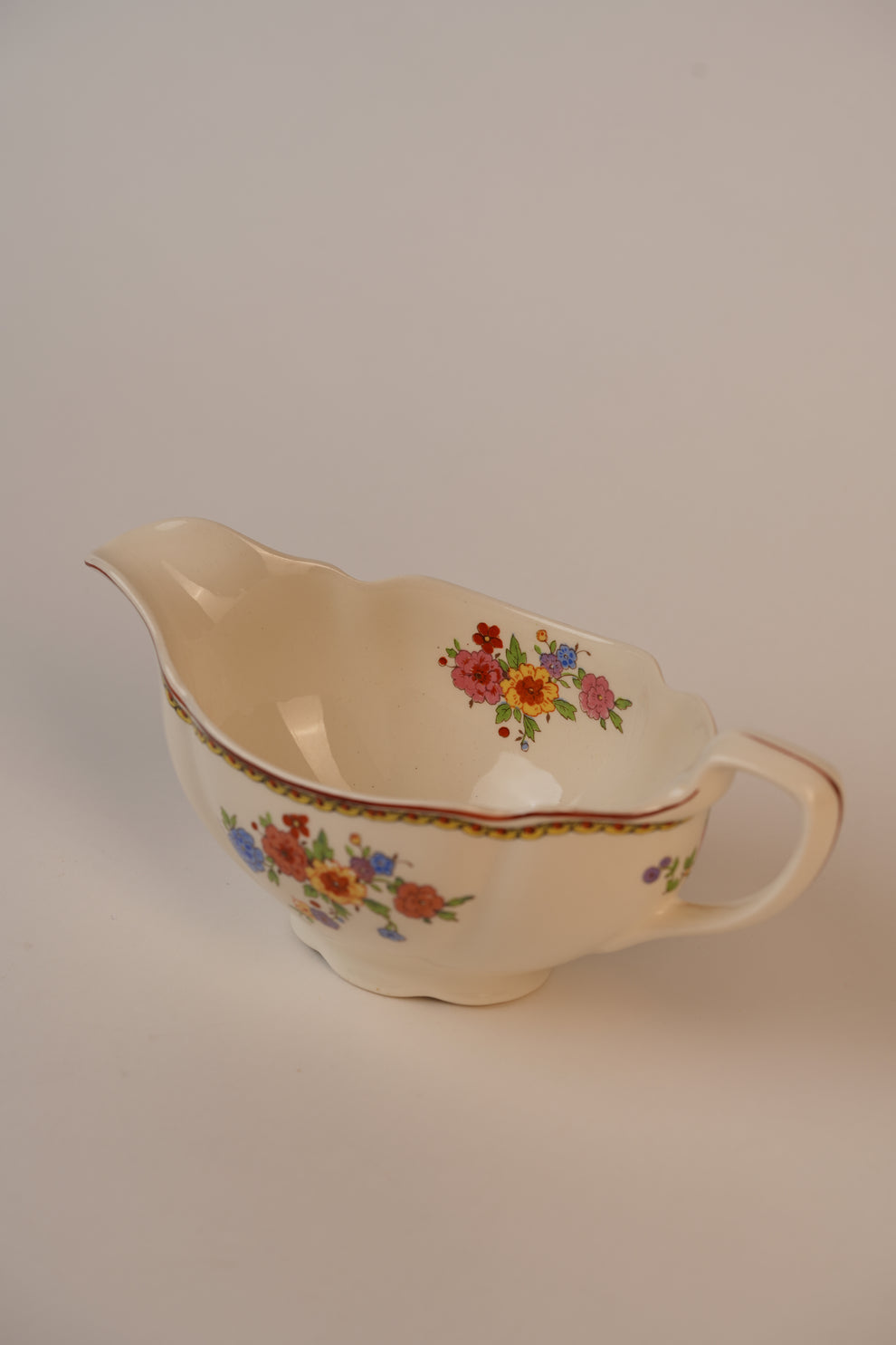 Vintage Johnson Bros "Pareek" Gravy Boat - Floral Design with Red Trim ...